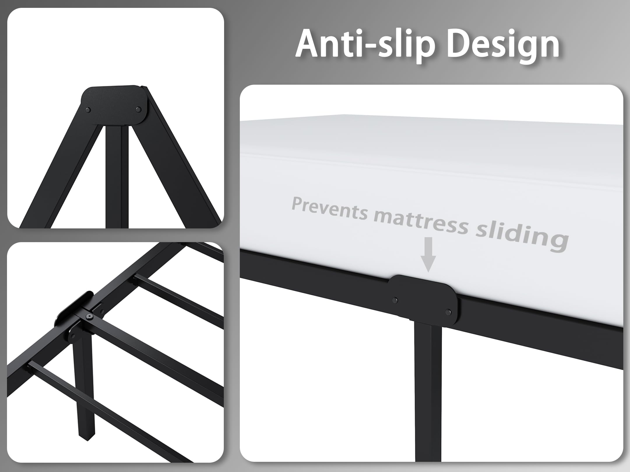 AROMUSTIME 16 Inch Standard Metal Platform Bed Frame / 3,000 lbs Heavy Duty Steel Slat Easy Assembly Mattress Foundation/Noise Free/Box Spring Replacement, King