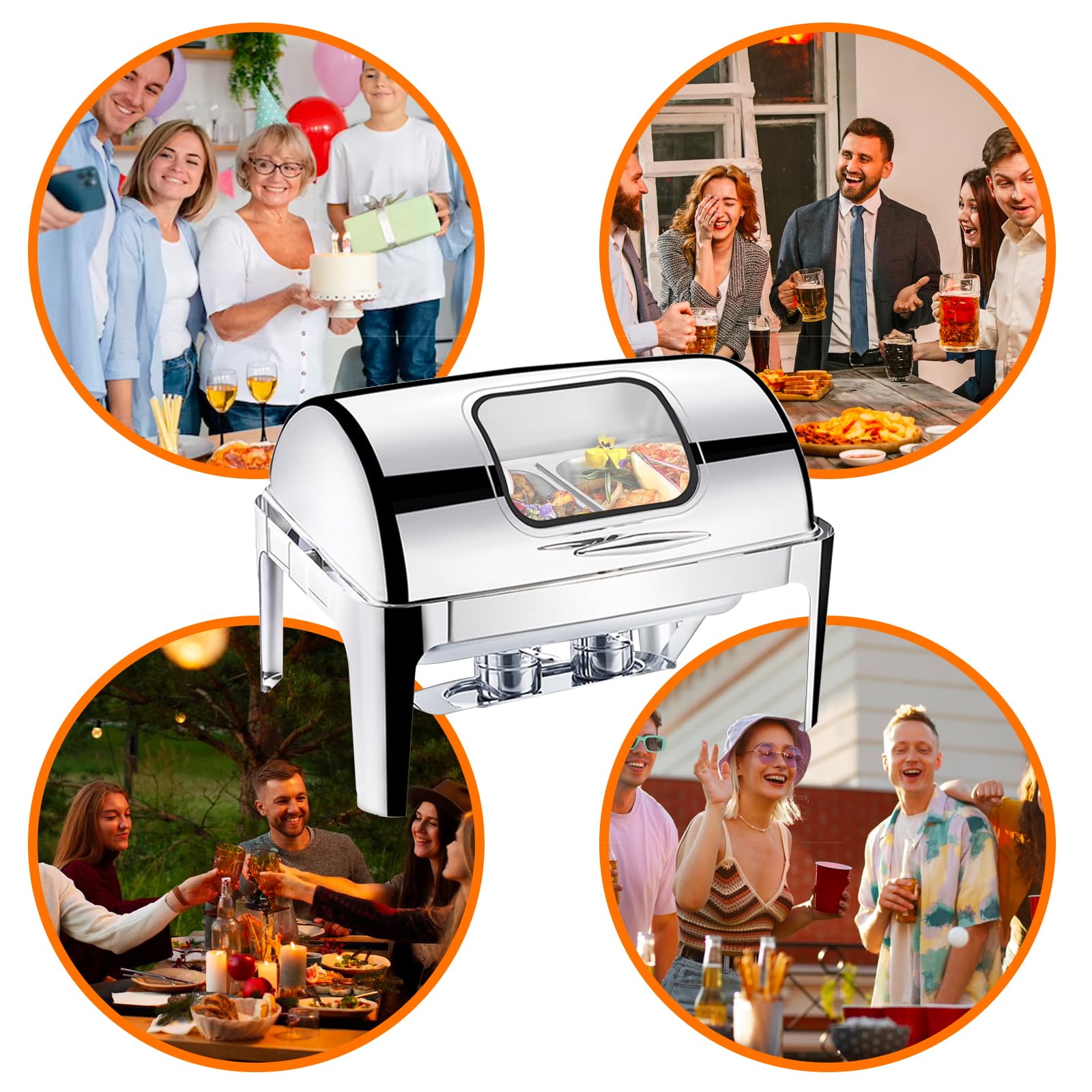 Kweetle Roll Top Chafing Dish Buffet Set Warmers with Cover 2 Pans 9.5Quart for Buffet Commercial Food Warmer Steam Table
