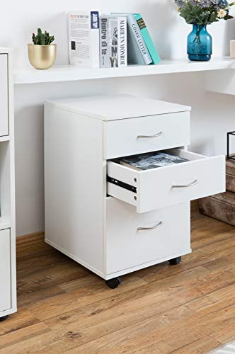 Basicwise Office File Cabinet 3 Drawer Chest with Rolling Casters, Cherry