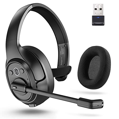 EKSA Trucker Bluetooth Headset, 164ft Wireless Headphones for PC with AI Noise Cancelling Microphone & USB Dongle, 57Hrs Worktime, Computer Headset with Mute Button for Cell Phone Office Work Skype