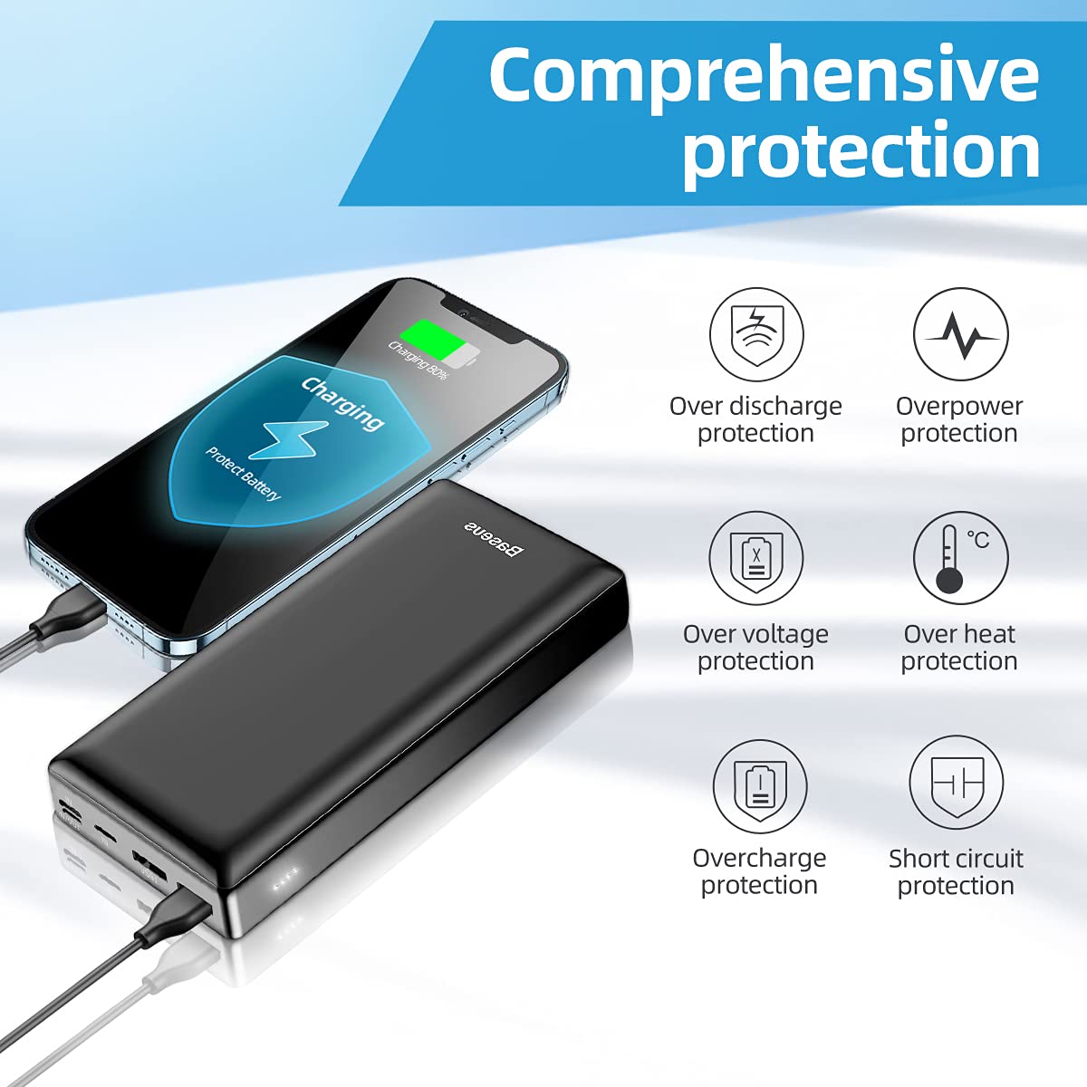 Baseus 30000mAh Power Bank, USB C Portable Charger 30000 mAh Fast Charging External Battery Pack Charger Powerbank for Cell Phone iPhone 14 13 12 11 Pro Max X 8 7 Samsung Galaxy S22 S21