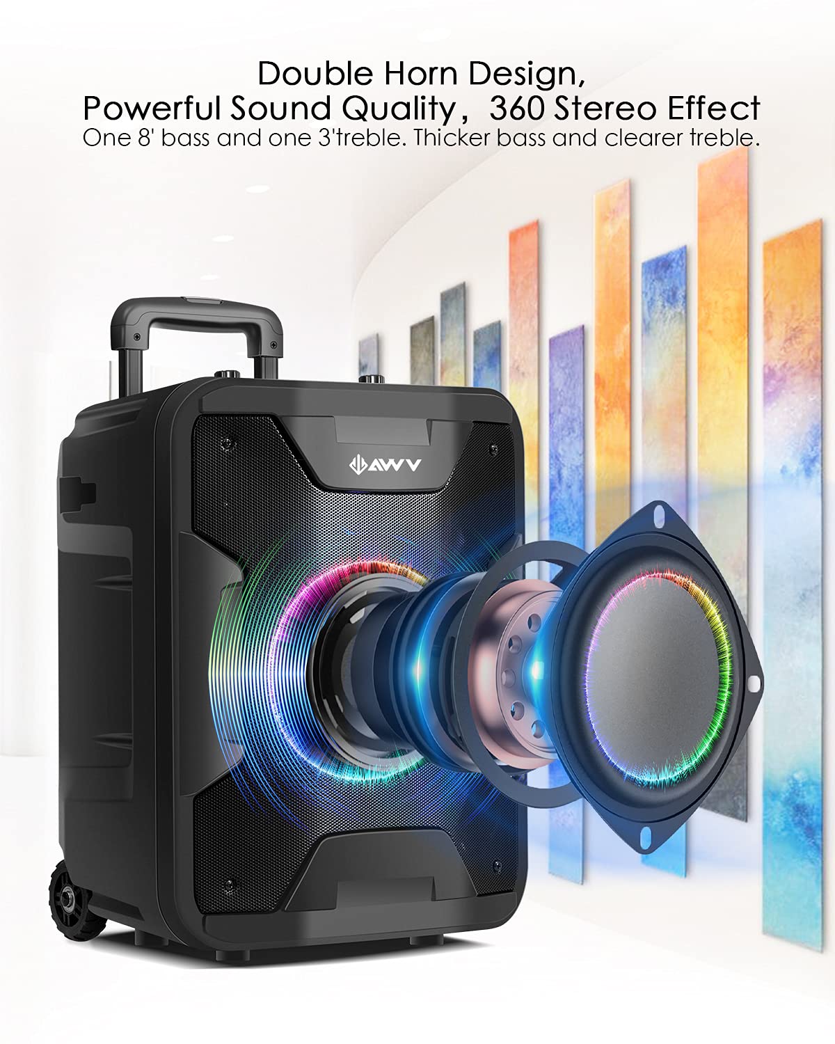 Karaoke Machine for Adults, Wireless Portable PA System Bluetooth Karaoke Speaker with 8" Subwoofer, 2 Wireless Microphones, Disco Ball Light for Christmas Singing Party Home Karaoke Outdoor