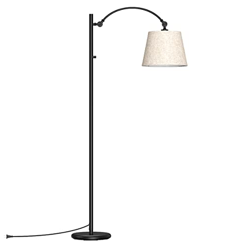 Floor Lamp for Living Room,Modern Lamp with Rotary Switch, Adjustable Tall Standing Reading Lamp with Hanging Linen Shade for Bedroom, Office, Black(3 Color Temperatures Bulb Included )