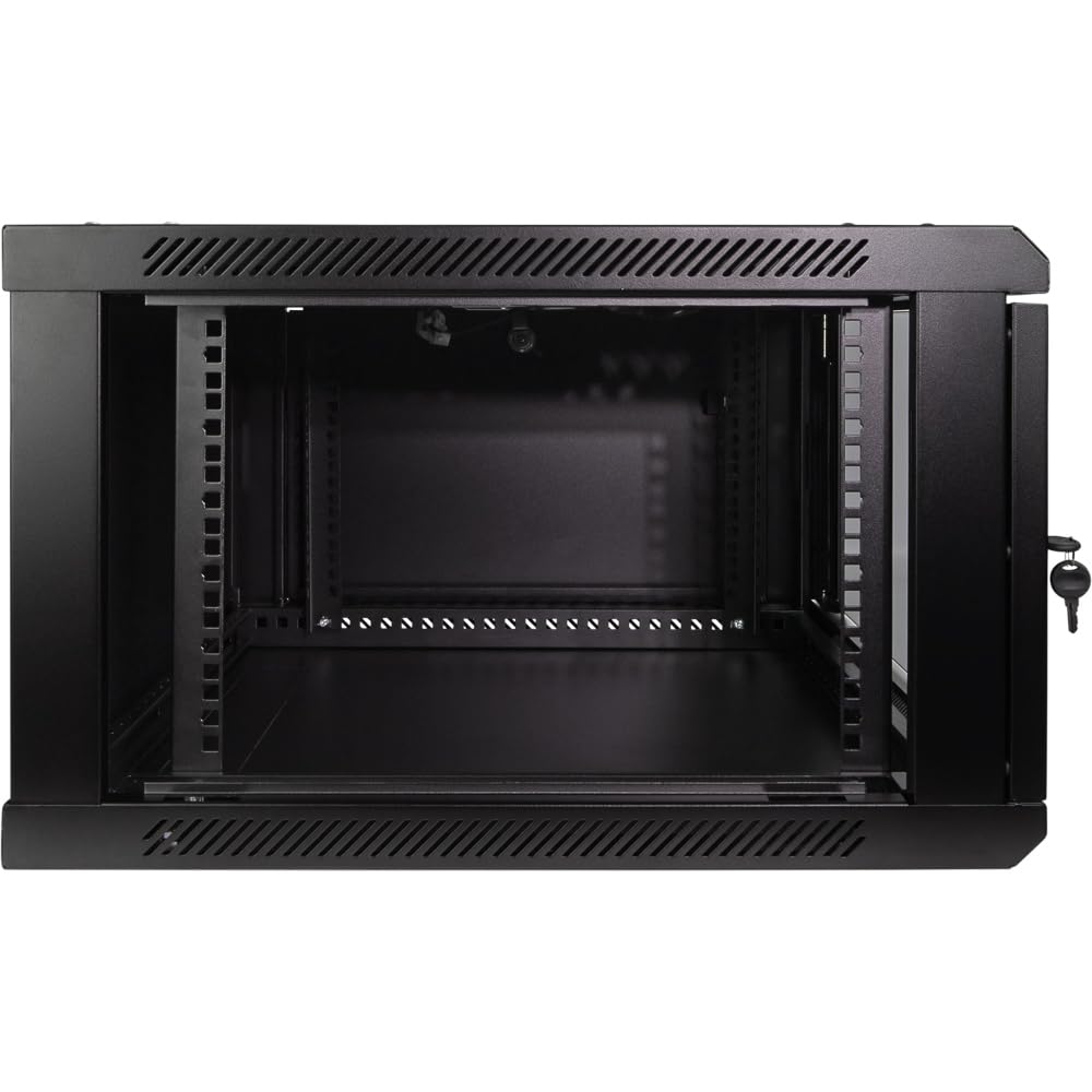 NavePoint 6U Server Rack Enclosure - 23.6β Deep, 6U Wall Mount Network Cabinet with Locking Glass Door for 19β IT Equipment, 6U Network Rack with 2 Fans, Removable Side Panels, Black