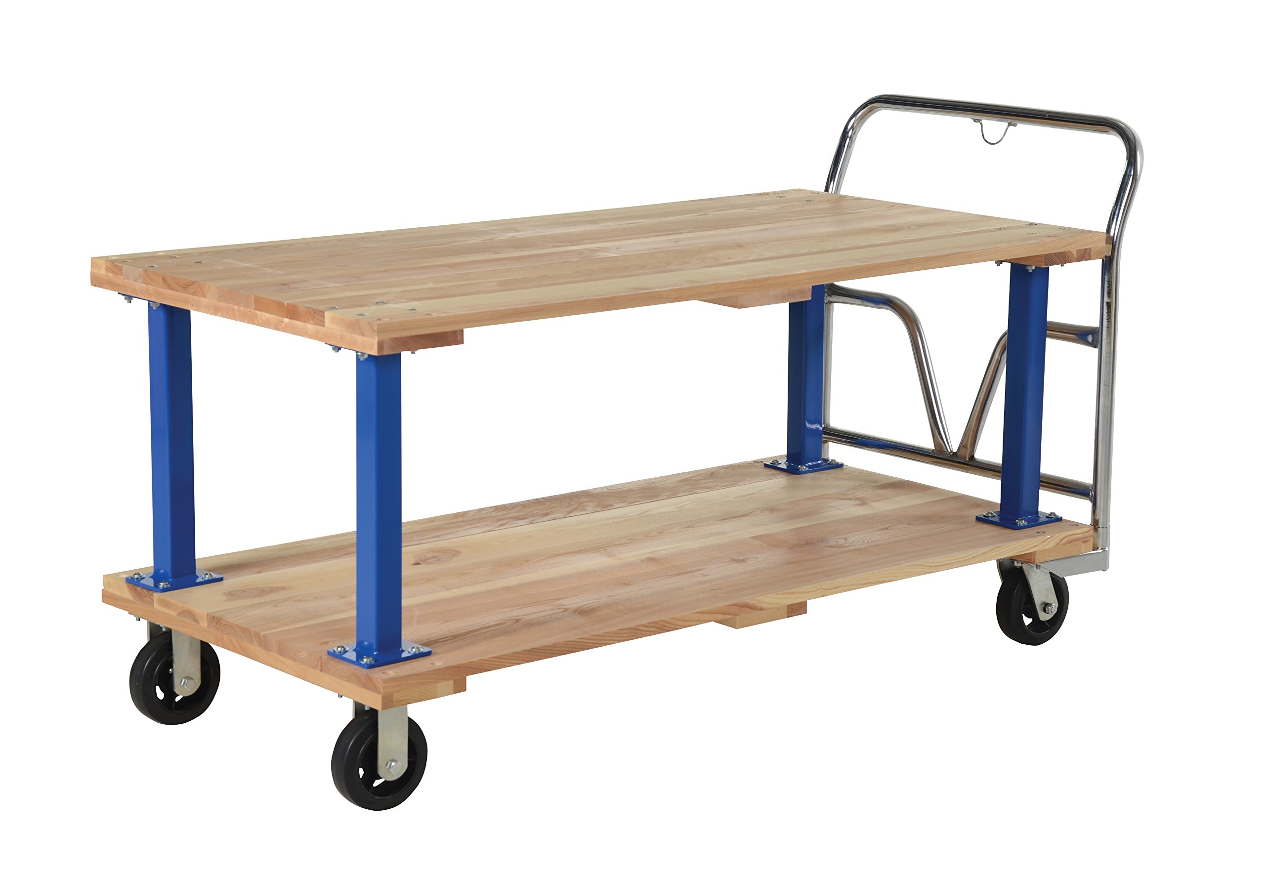 Vestil VHPT/D-3060 Double Decker Hardwood Platform Cart, 1600 lbs Capacity, 60" Length x 30" Width Deck, Overall Height (in.) 36-1/2, Lower Deck Height (in.) 9-1/2, Top Deck Height (in.) 29-1/2