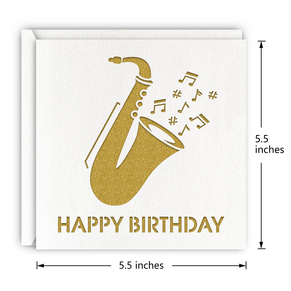MAGJUCHE Saxophone Jazz birthday card, gold glitter laser cut musical greeting cards for men, women
