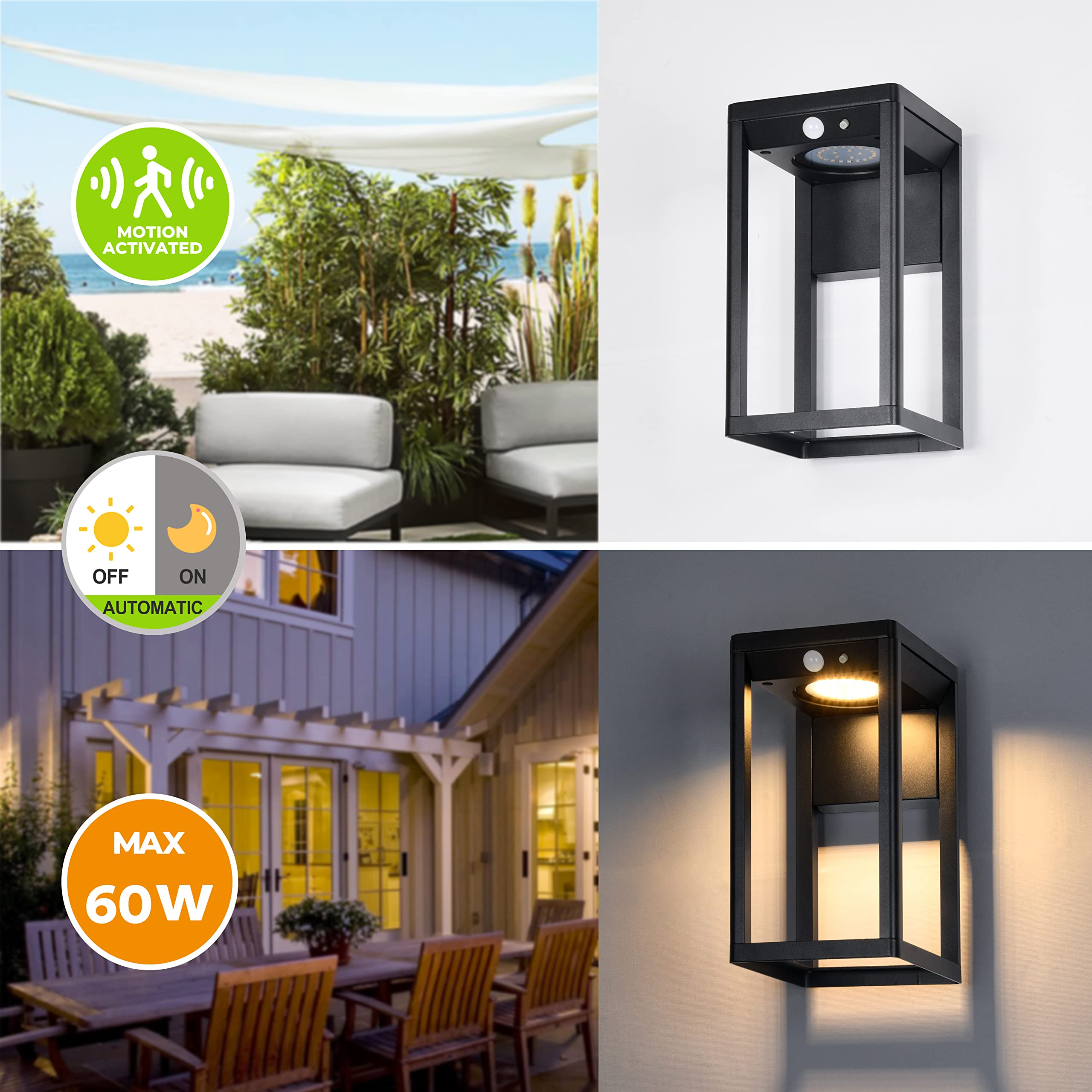 BRIMMEL Solar Sconce Lights Outdoor 2 Packs Motion Sensor Wall Aluminum Waterproof Wall Lantern, Dusk to Dawn Cordless Wall Lamp for Porch Patio Garage