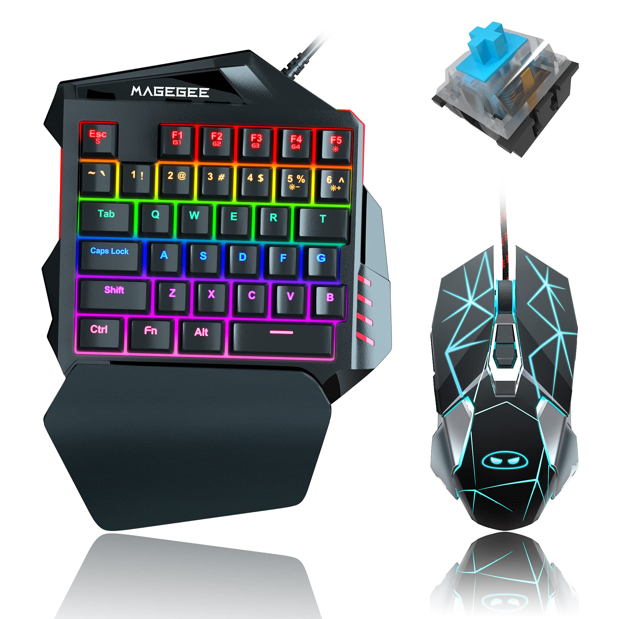 One-Handed RGB Mechanical Gaming Keyboard and Mouse Combo, Camiysn 35 Keys Portable Mini Gaming Keypad Ergonomic Wrist Rest Keyboard with Blue Switches for PC Gamer