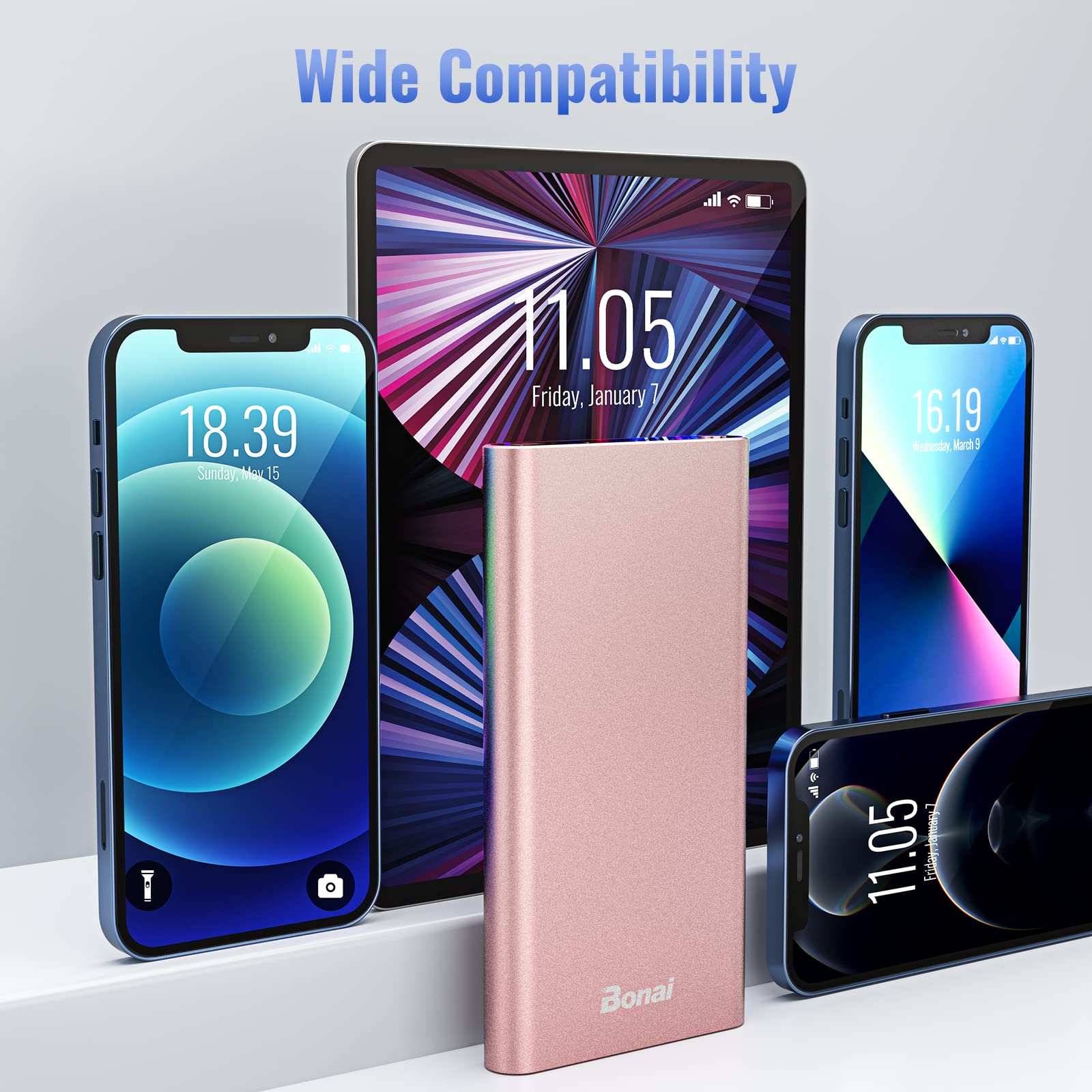 BONAI Portable Charger 12000mAh USB C Power Bank Battery Pack High-Speed 3.0A Output Compatible with iPhone 15/14/13/12 iPad Samsung Android- Pink
