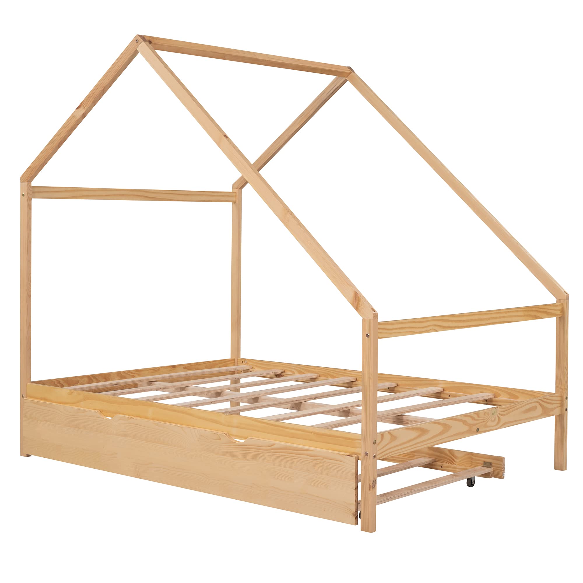 Harper & Bright Designs House Bed for Kids Full Storage Bed with Trundle, Wood Platform Bed Frame with Bookcase for Girls Boys (Full Size, White)