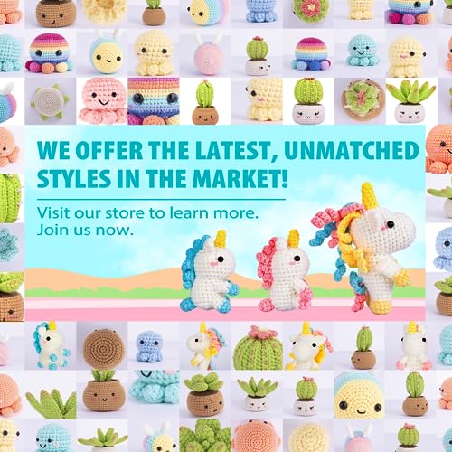 Crochetta Crochet Kit for Beginners, Amigurumi Crocheting Animals Kits w Step-by-Step Video Tutorials, Knitting Starter Pack for Adults and Kids, Jumbo 3 Unicorn Familly (40%+ Yarn Content)