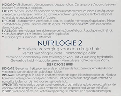Vichy Nutrilogie 2 Intense Moisturizer for Very Dry Skin, 24-Hour Hydration Daily Face Cream to Strengthen and Soothe Skin, Non-Greasy Finish, 1.69 Fl Oz (Pack of 1)