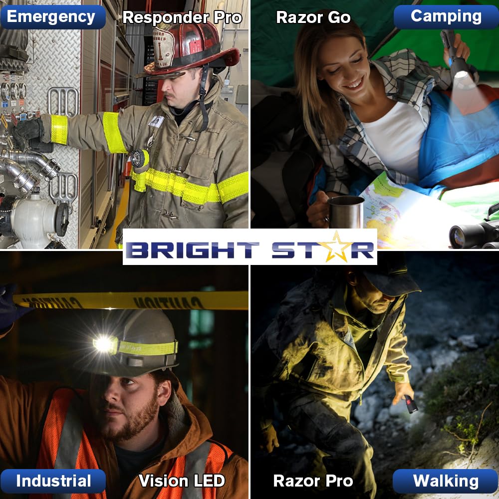 Bright Star Razor Intrinsically Safe Hands-Free Magnetic LED Flashlight with 14,000 Candela Brightness, Powered by 3 AA KBS Batteries Included with 24 Hours of Low Power runtime, Made in USA!
