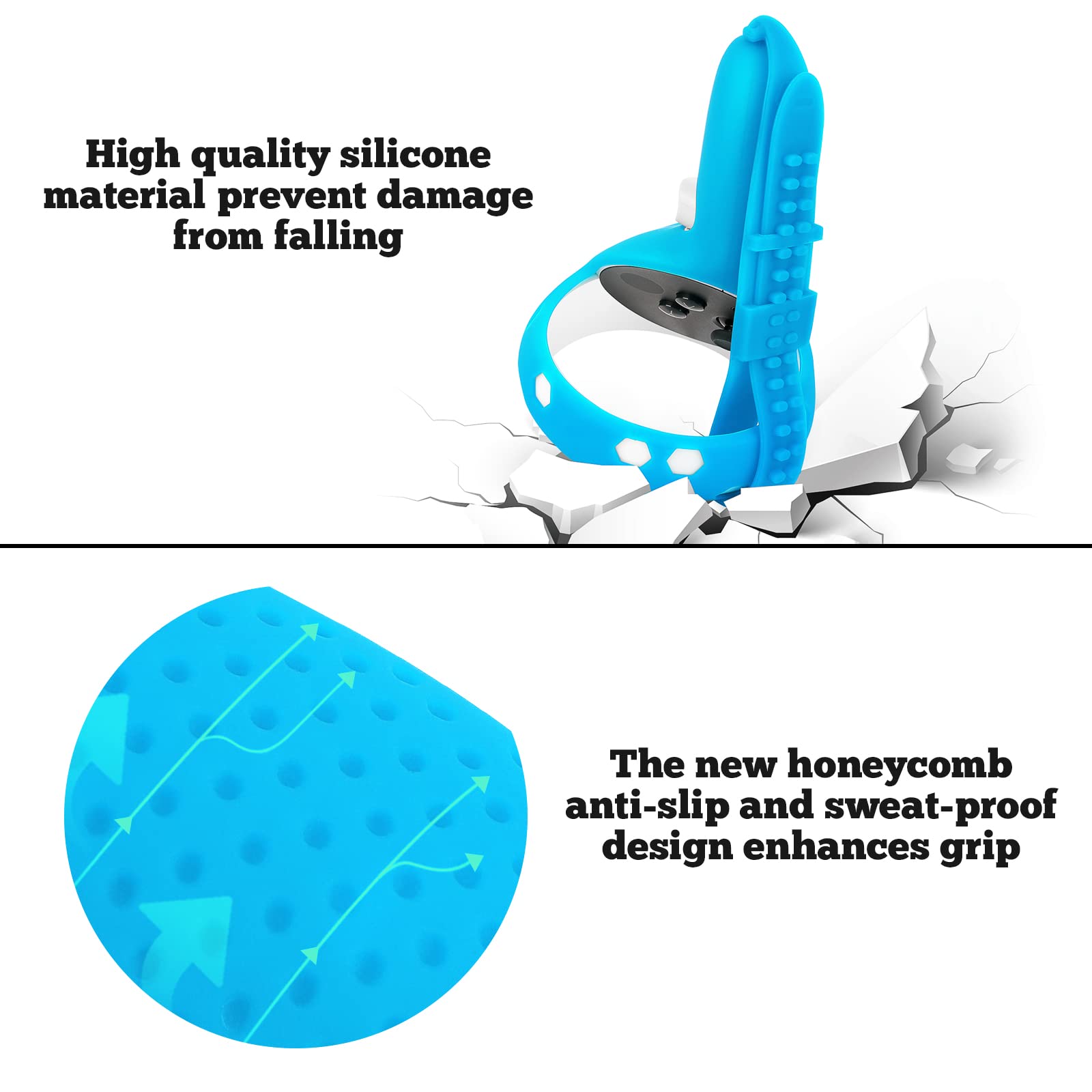 Kuways Design Silicone Touch Controller Grip Cover for Oculus Quest 2 Accessories, Anti-Throw Protector with Adjustable Knuckle Straps, Full Cover Handle Sleeve (Light Blue)