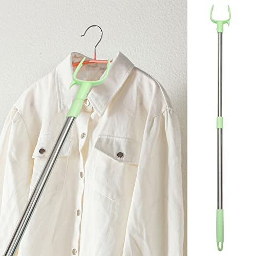 Curtain Rod Hooks Closet Reacher Pole Clothes Laundry Drying Rack Pole: 2pcs Retractable Coat Hanger Rod Adjustable Clothes Tension Pole Clothesline Prop Pole Metal Hangers