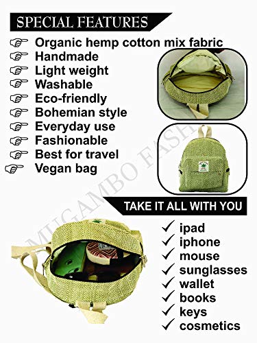 Eco Friendly Mini Backpack For women Handmade Hemp Backpack For Women organic Beautiful Small Backpack (LIGHT GREEN)