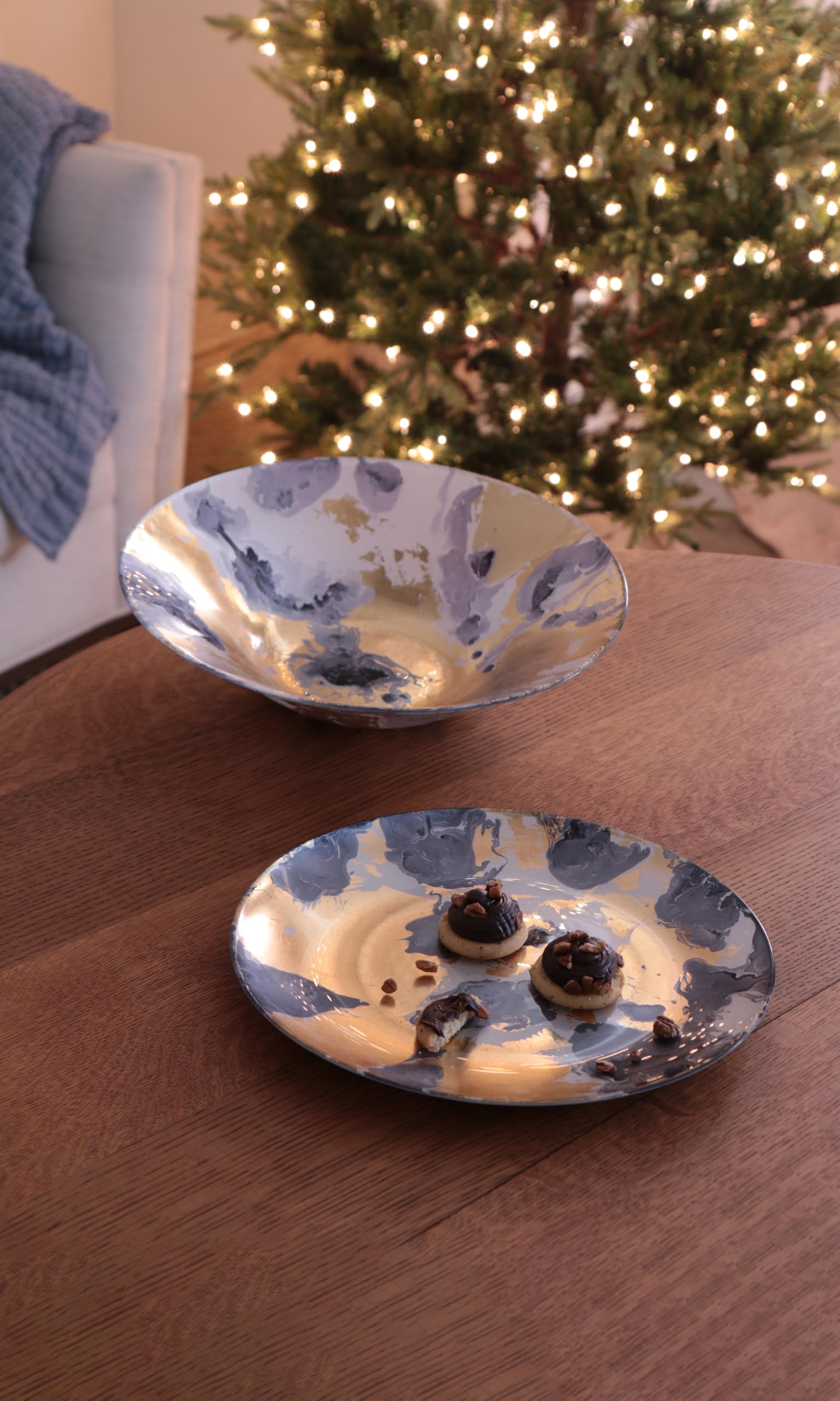 Beatriz Ball GLASS New Orleans Large Round Painted Platter (Blue & Gold)