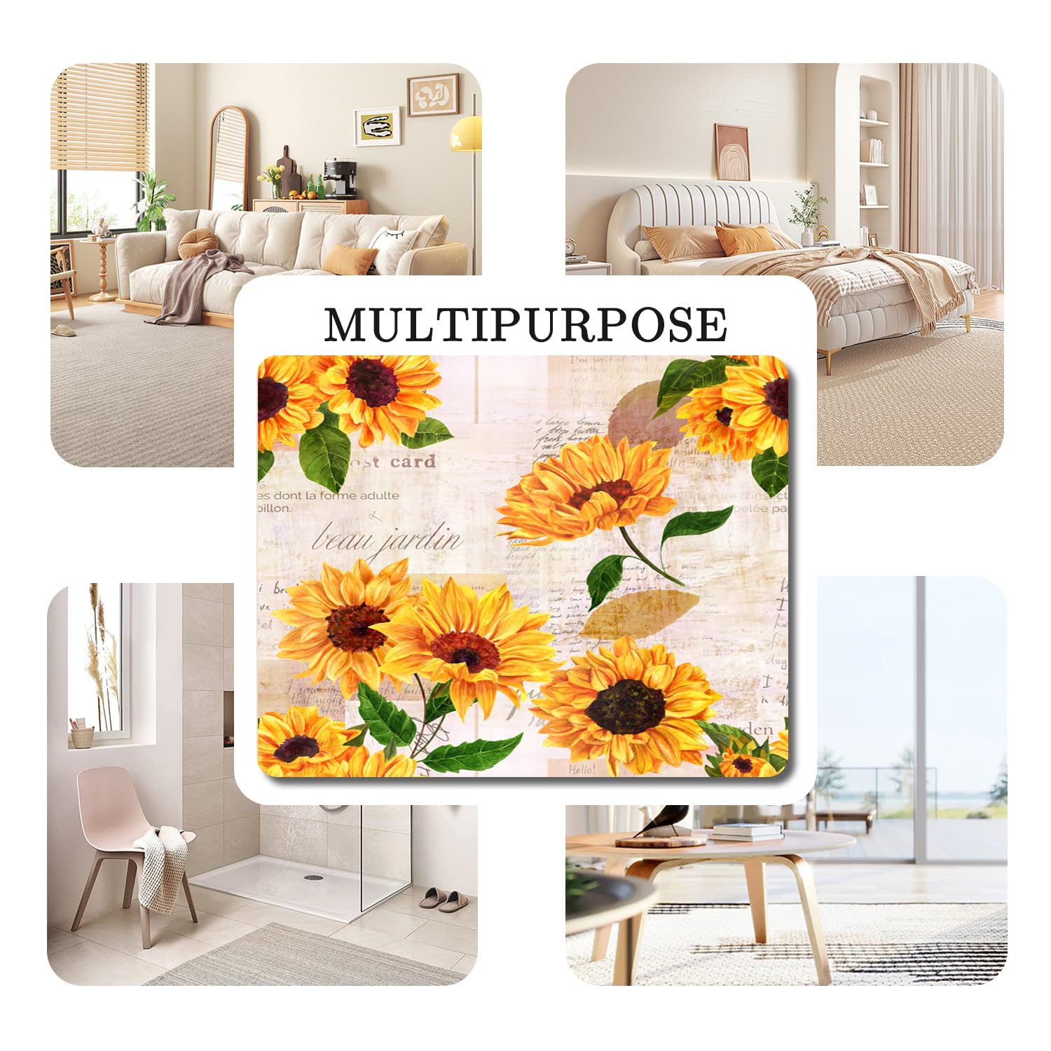 kksme Large Area Rug 5'x6' Carpet for Bedroom Living Room Home Kitchen Entryway Indoor Floor Washable Rugs Mat Sunflower
