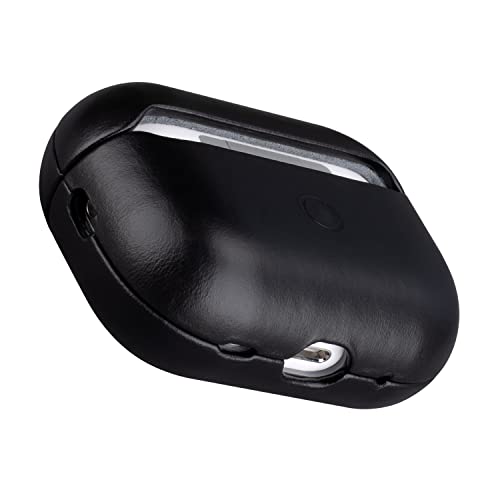 CYBOTOON Leather AirPods Pro 2 Case Cover with Button, Genuine Crystal Vegetable Tanned Oil Wax Leather Case for AirPods Pro 2nd Generation 2022, Retro Elegant Style, Front LED Visible, Black