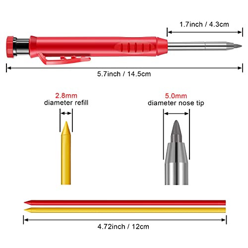 Carpenter Pencils, Construction Pencils with Pencil Sharpeners Center Punch Mechanical Carpenters Pencil Woodworking Scribing Tools Set for Carpentry Welders, 5pcs