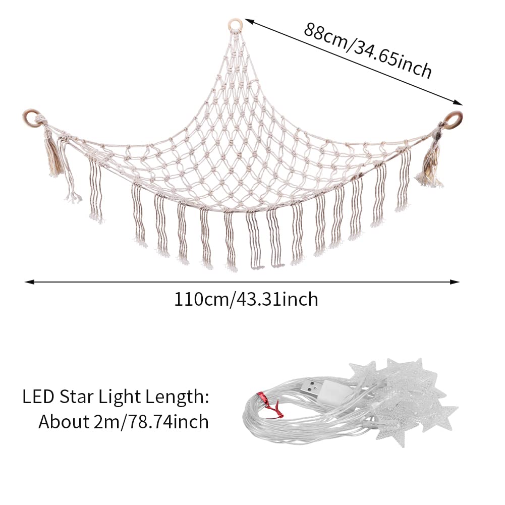 EKDJKK Stuffed Animal Hammock Macrame Plush Toy Net Hammock for Stuffed Animals with Light Pet Net for Stuffed Animals Corner Hanging Stuffed Animal Storage Holder Teddy Bear Net for Kids Room