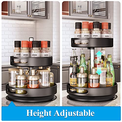 Lazy Susans Organizer 2 Tier Metal Steel, Turntable Height Adjustable, SAYZH Rotating Spice Racks for Pantry Cabinet Cupboard Table, 12 inch, Black