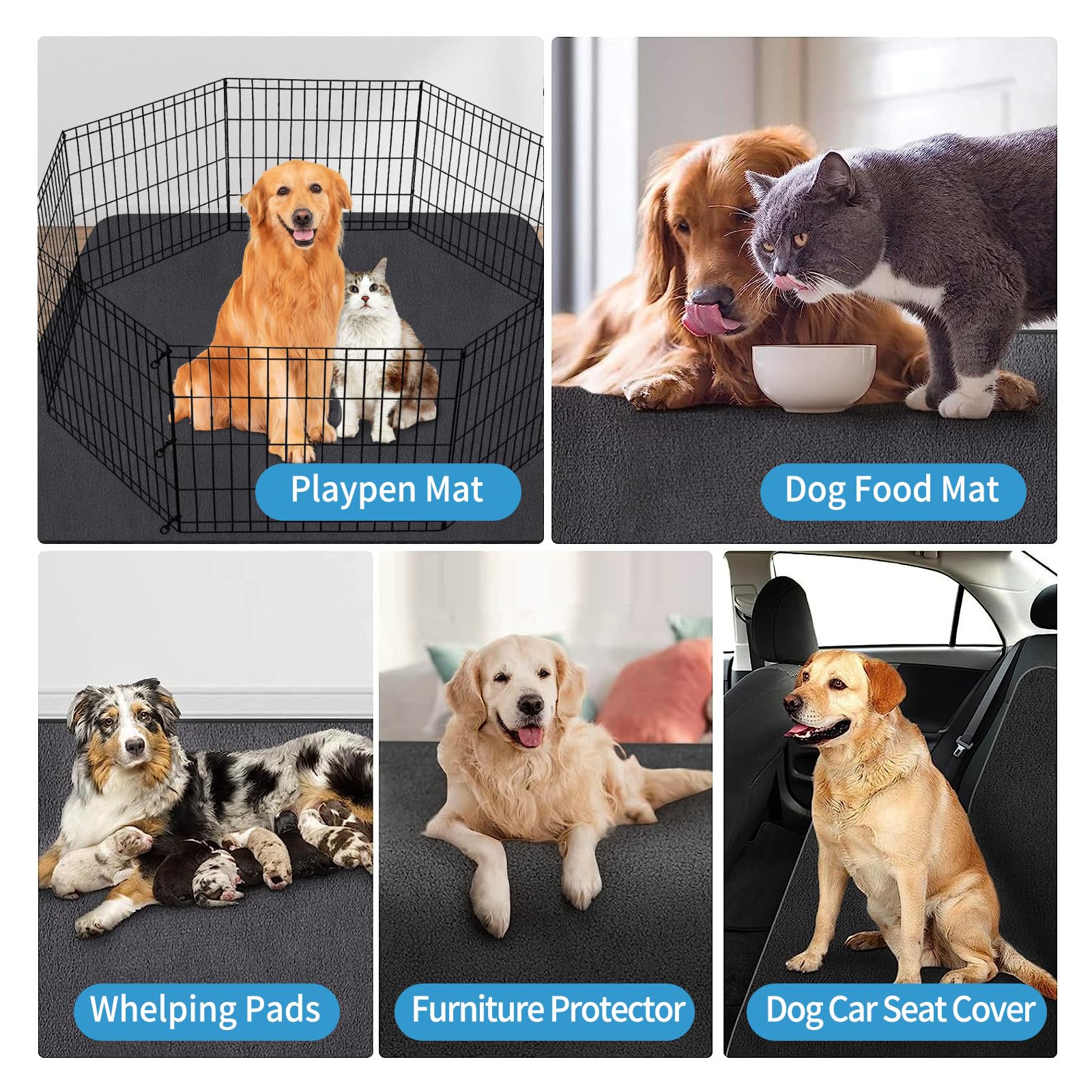 Dog Playpen Mat Pads, Puppy Pads for Dogs Training, Whelping, Housebreaking, Incontinence, Kennel, Reusable, Absorbent, Waterproof, Non-Slip, Washable (34" x 52")