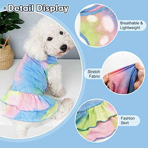 cyeollo 2 Pack Tie Dye Dog Dress Stretchy Dresses Breathable Pet Soft Dog Clothes for Small Dogs Girl