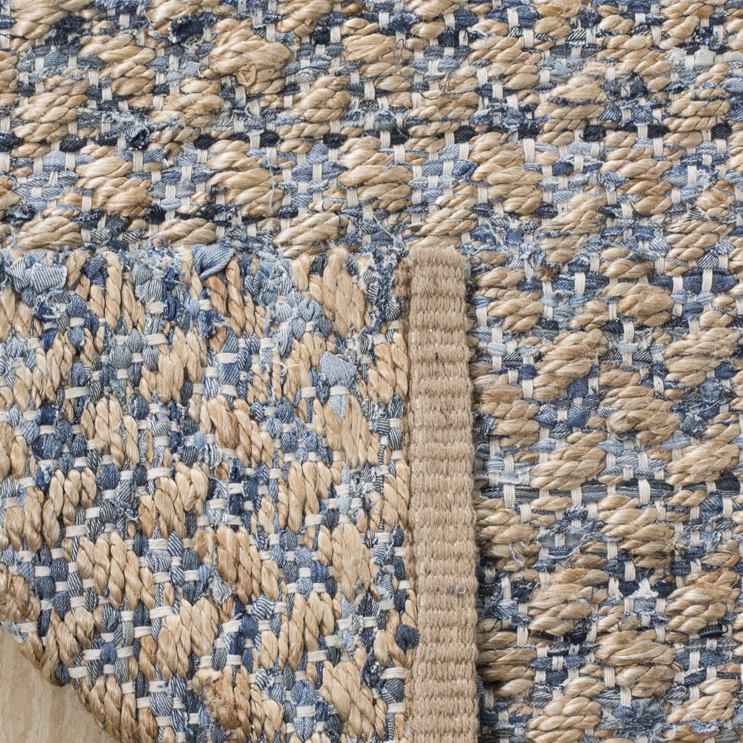 SAFAVIEH Cape Cod Collection Area Rug - 9' x 12', Blue & Natural, Handmade Boho Braided Jute, Ideal for High Traffic Areas in Living Room, Bedroom (CAP305M)