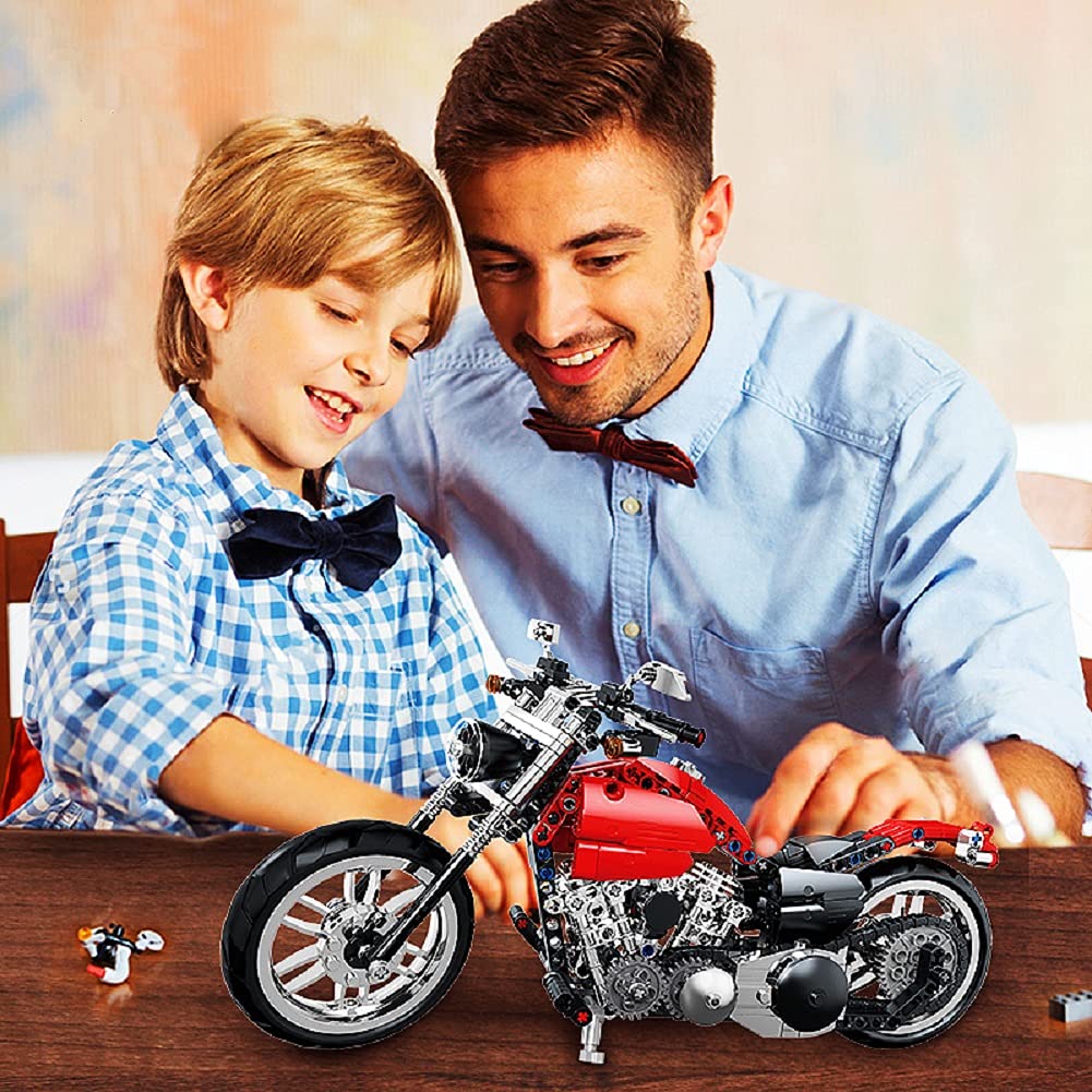 MANYI Motorbike Toy Building Kit,Build A Motorcycle Building Blocks Set Model,Featuring Gearbox and Suspension(613Pieces)