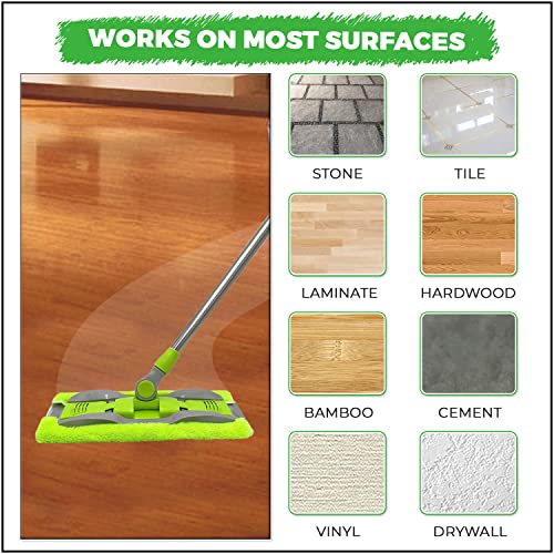 ITSOFT Microfiber Hardwood Floor Mop - Stainless Steel Handle with Extension and 5 Reusable Mop Pads, for Wet or Dry Floor Cleaning, Green
