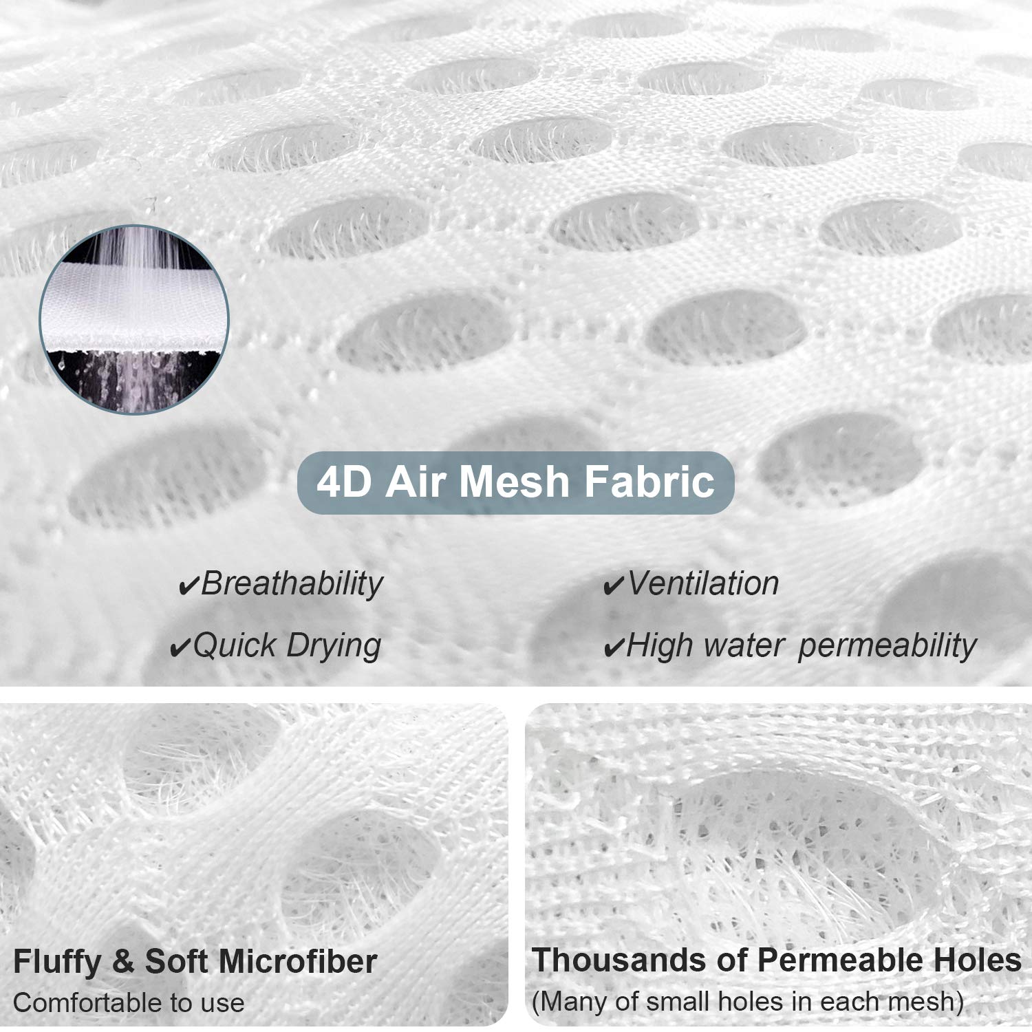 Bath Pillow Bathtub Pillow - Bath Pillows for Tub with Neck, Head, Shoulder and Back Support - 4D Air Mesh Spa Pillow for Bath - Extra Thick, Soft and Quick Dry