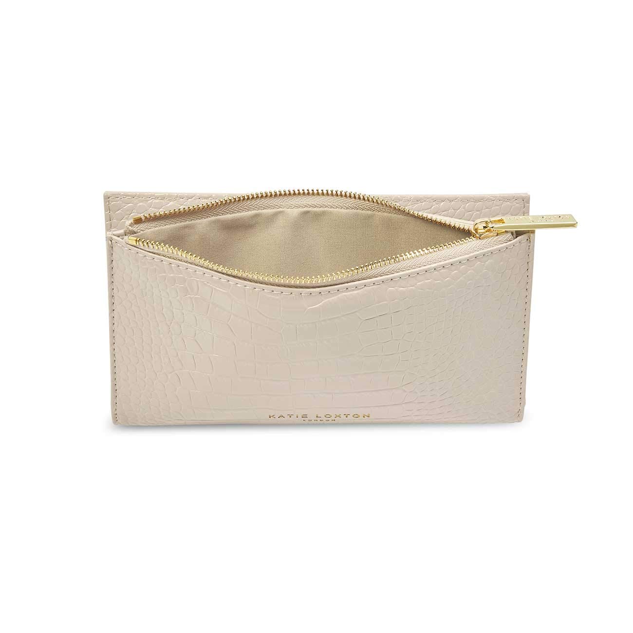 KATIE LOXTON Faux Crocodile Womens Vegan Leather Fold-out Purse Wallet Stone