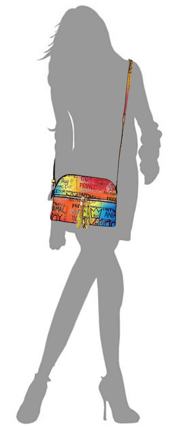 MIZUBA Multi Graffiti Tassel Zipper Crossbody Bag graffiti bags for spray cans graffiti art bag graffiti bags and purses (Blue/fuchsia)