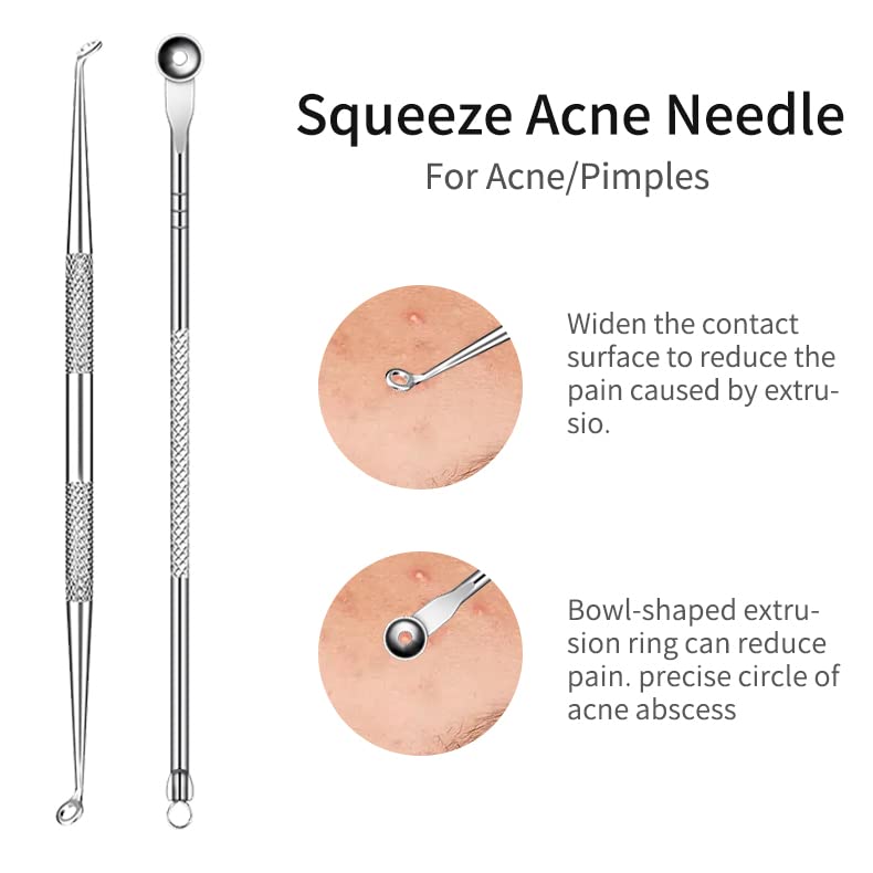 Blackhead Remover Tools,2024 Newest 10 PCS Acne Needles,GERY Whitehead removal Extractor tools,Pimple Popper Tool Kit, Professional Stainless Pimple Acne Blemish Removal Tools Set with Leather package
