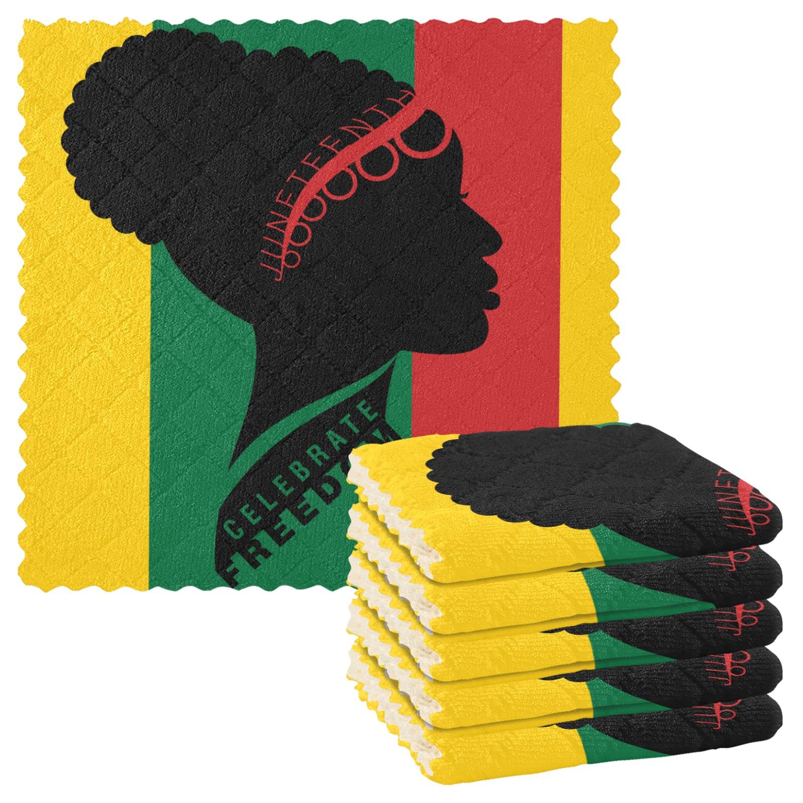 Bolaz Dish Cloths Dish Towels Kitchen Towels 6 Pack Sets Absorbent 19th June Juneteenth African Women Soft Decorative Reusable Nonstick Oil Washable