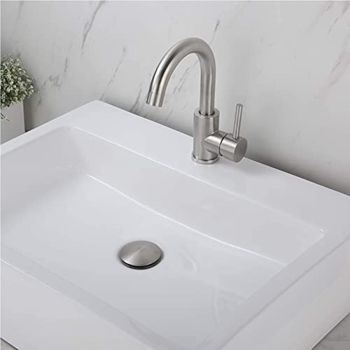Bathroom Sink Drain 304 Stainless Steel Pop up Drain with Detachable Basket Stopper Anti-Explosion and Anti-Clogging Drain Strainer (Without Overflow Hole, Chrome)