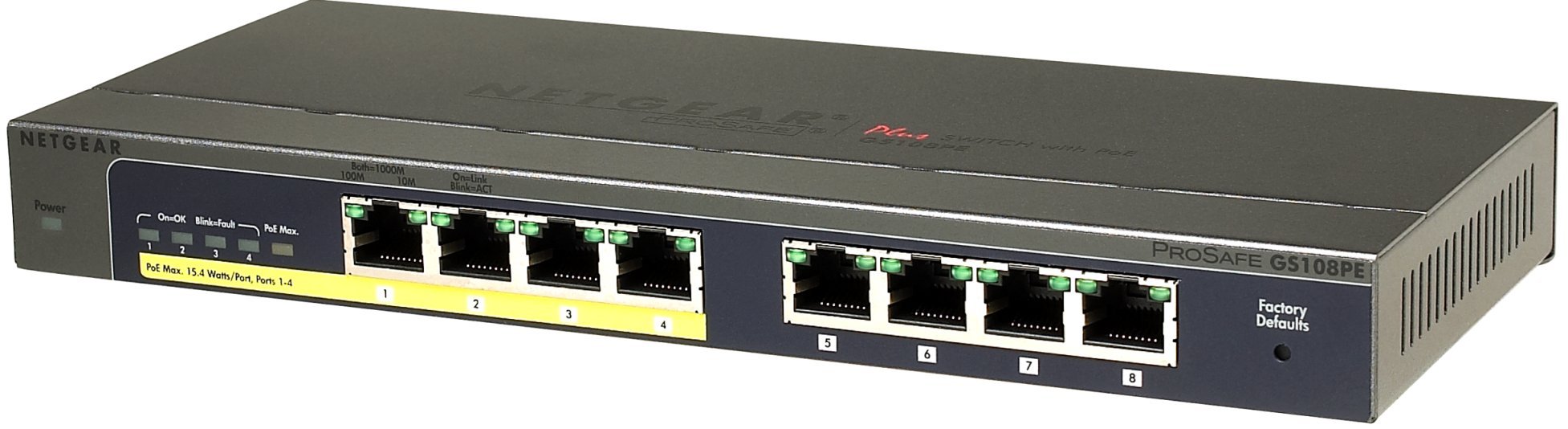 NETGEAR ProSAFE GS108PE 8-Port Gigabit Web Managed (Plus) PoE Switch 4 PoE Ports 45W (GS108PE-100NAS)