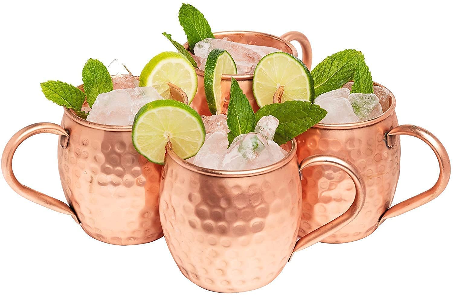 BOLD & DIVINE Authentic Moscow Mule Copper Mugs | Solid 100% Copper Cups Set w/ 4 Straws, 1 Shot Glass, 1 Spoon | Set of 4 (16oz)