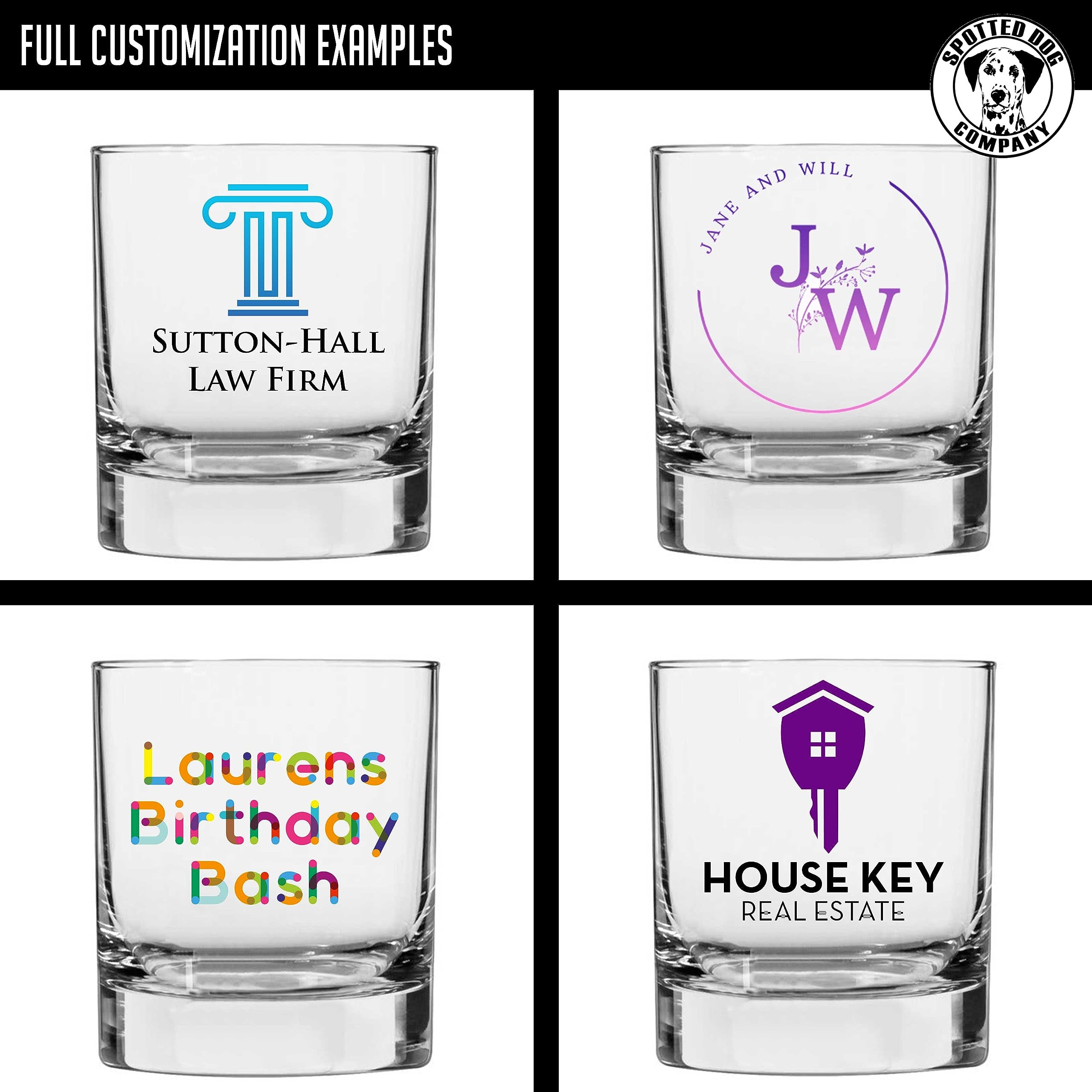 Bulk Printed 11oz Whiskey Scotch Bourbon Glass - Custom Promotional Items with your Logo - Personalized Company Small Business Party Favors