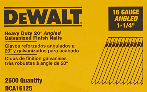 DEWALT Finish Nails, 20-Degree, 1-1/4-Inch, 16GA, 2500-Pack (DCA16125)
