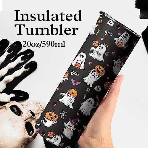 Ceovfoi Halloween Tumbler with Lid and Straw Ghost Boo Witch Ghost Pumpkin Coffee Travel Mug Cup,Witch Goth Decor Halloween Gifts For Women