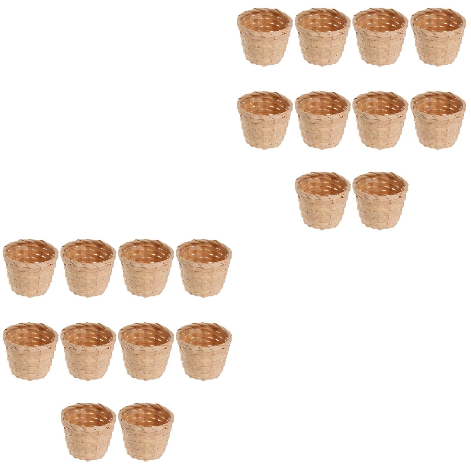 DOITOOL 20PCS Mini Woven Baskets for Treats and Decor, Mini Woven Baskets without Handles for Party Favors Crafts Decor (7.5x7.5x6cm) Khaki