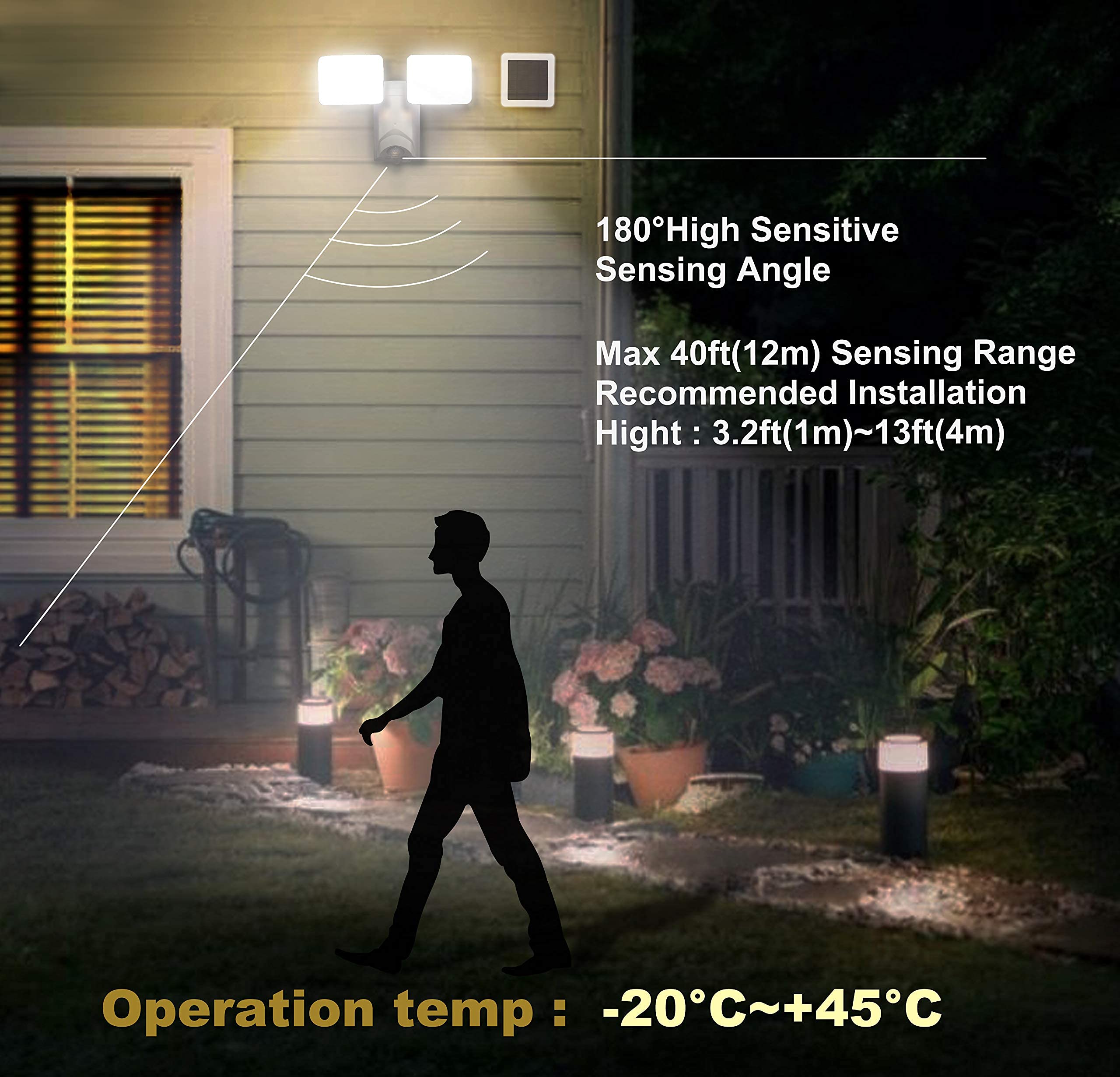 MKD Solar Outdoor Lights, LED Motion Sensor Outdoor Lights,10W/1200LM//5000K/IP44 Waterproof Solar Motion Lights Outdoor Solar Wall Lights Security Lights for Garden,Front Door, Backyard, Garage, Deck