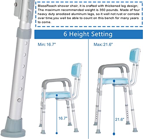 BlessReach Easily Assembled Portable Shower Chair Seat, Adjustable Shower Bench, Shower Lift Chair with Arms. (Blue)…
