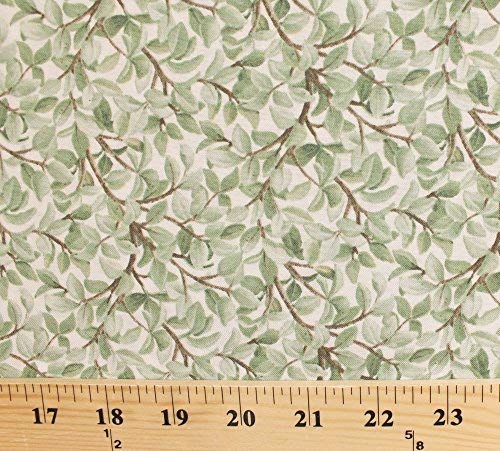 Cotton Beautiful Birds Green Leaves Branches Vines Tree Cream Cotton Fabric Print by The Yard (4311-cream)
