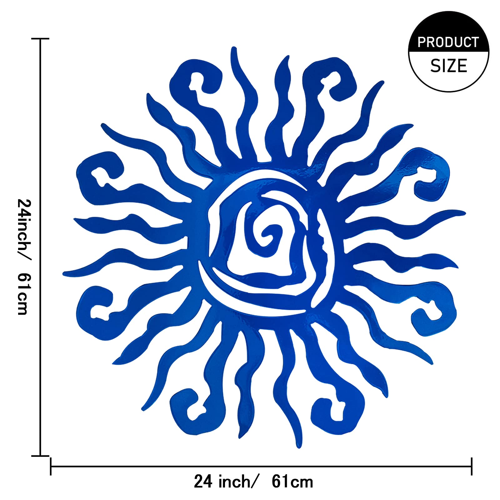 Kufika Wacky Sun Outdoor Metal Wall Art, 3D Metal Sun Wall Decor Hanging for Home Garden Patio Fence Decorations, 24" Blue