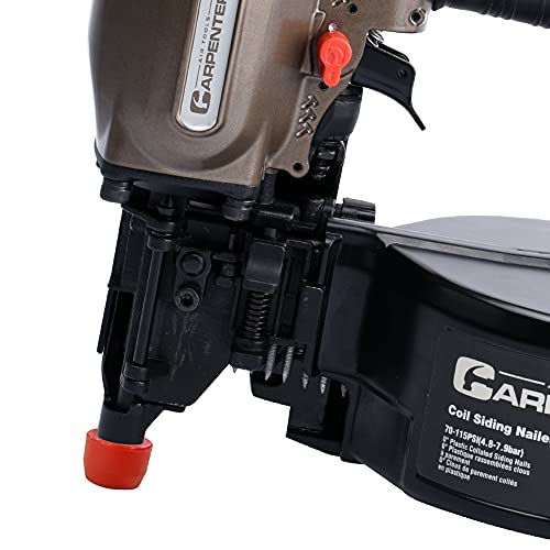 Carpenter Air Tools CCN65Z 0 Degree 1-1/2″ to 2-1/2″ Pneumatic Coil Siding Nailer with Tool-less Depth Adjustment, Drives plastic collated nails.