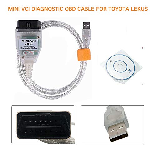 Bonse Mini VCI Cable OBD2 J2534 Programming Diagnostic Cable for Toyota Lexus Scion, USB Diangostic Scanner Cable Supporting TIS Techstream V14 V15 and 32/64 bit Windows