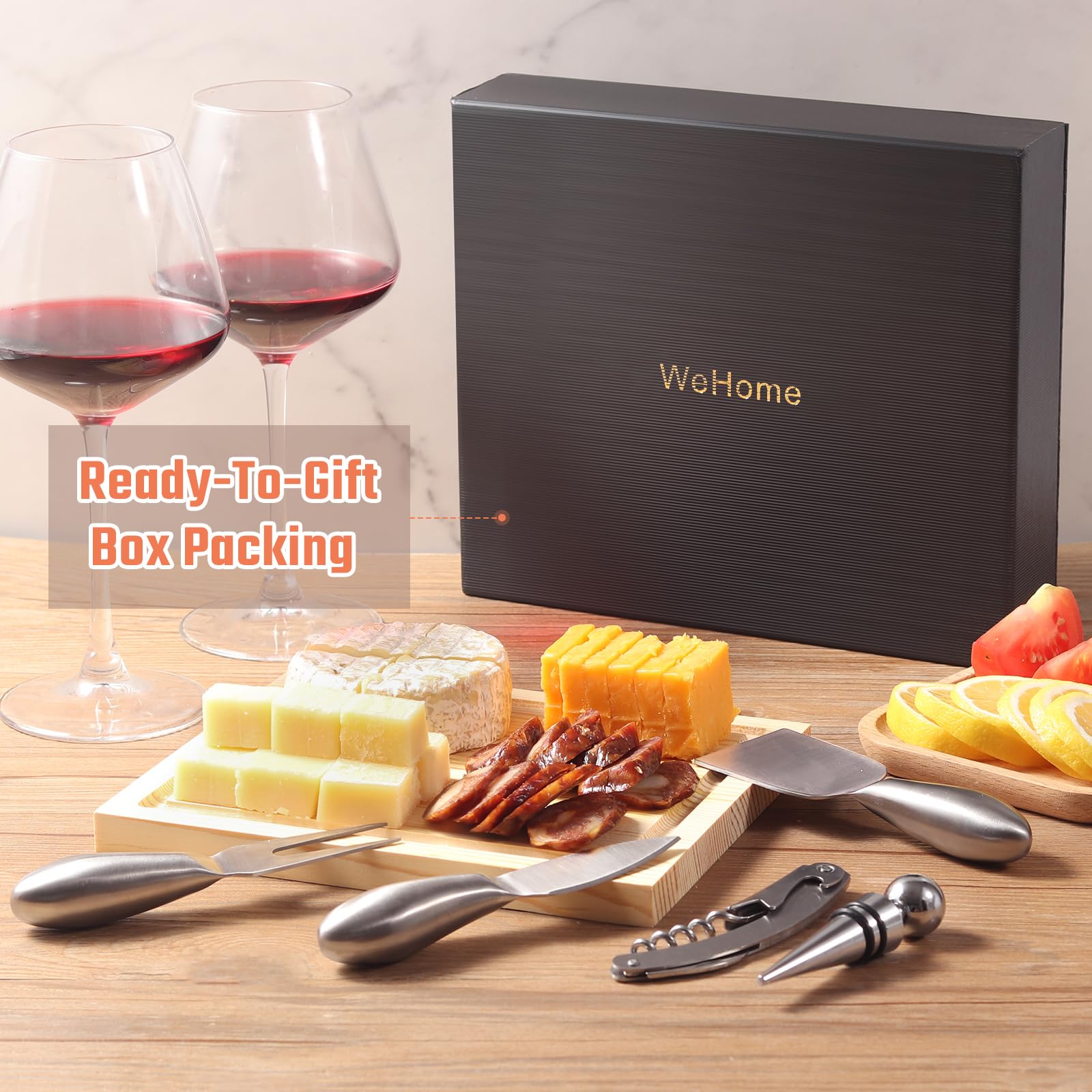 Cheese Gifts Wine Gifts,Cheese Knife Set with Cutting Board and Wine Tools,Cheese Knives for Charcuterie Board Accesories,Cheese&Wine Tools Set(Gift-Ready Box)